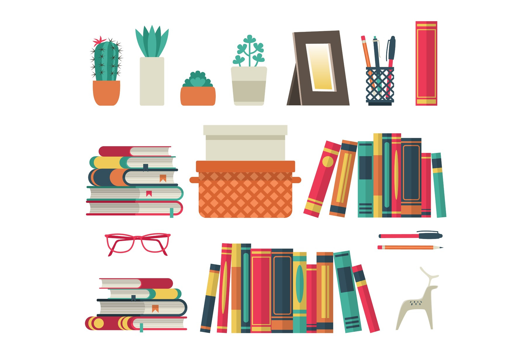 Bookshelves set. Flat shelf book in, an Object Graphic by YummyBuum
