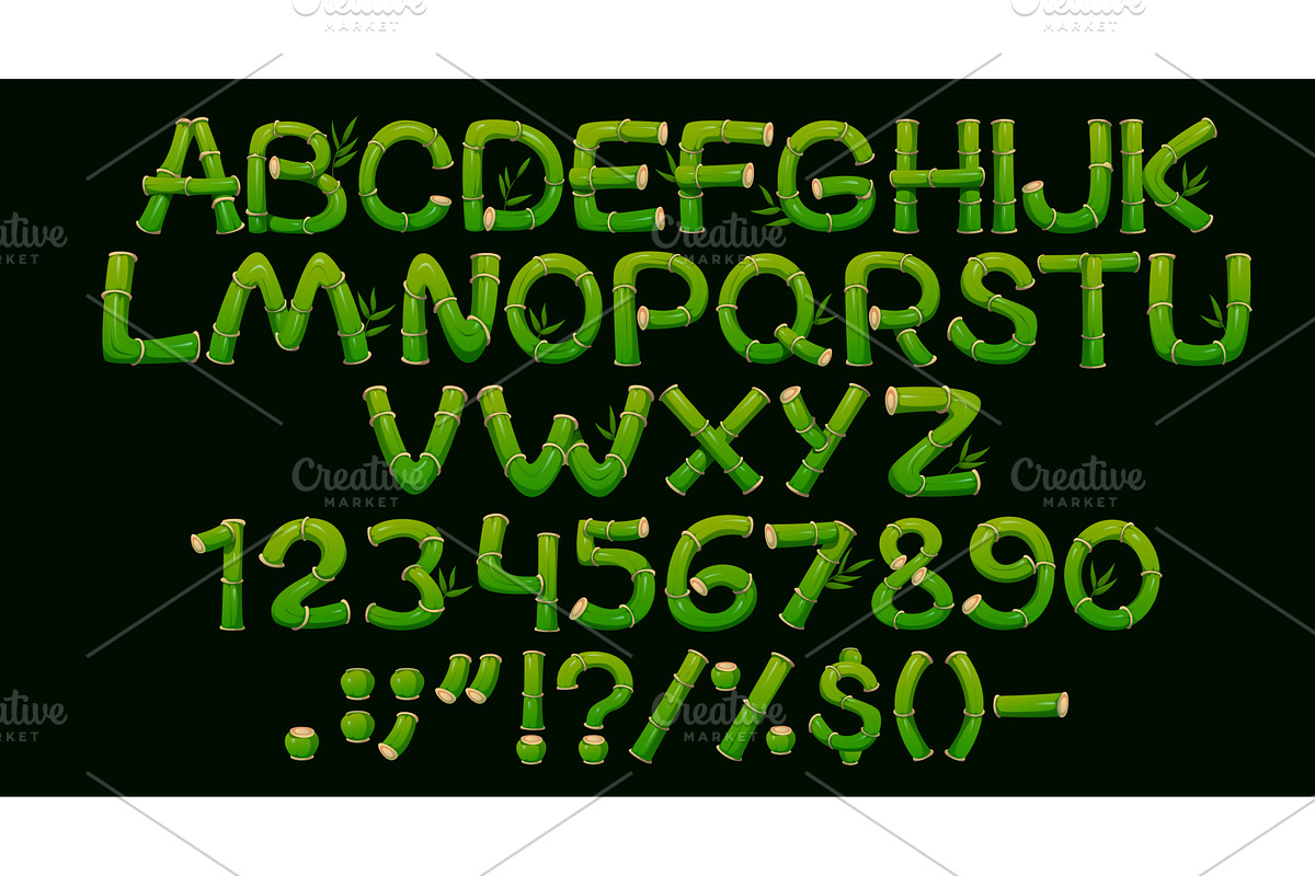 Bamboo font, jungle forest plant, an Object Illustration by Vector ...