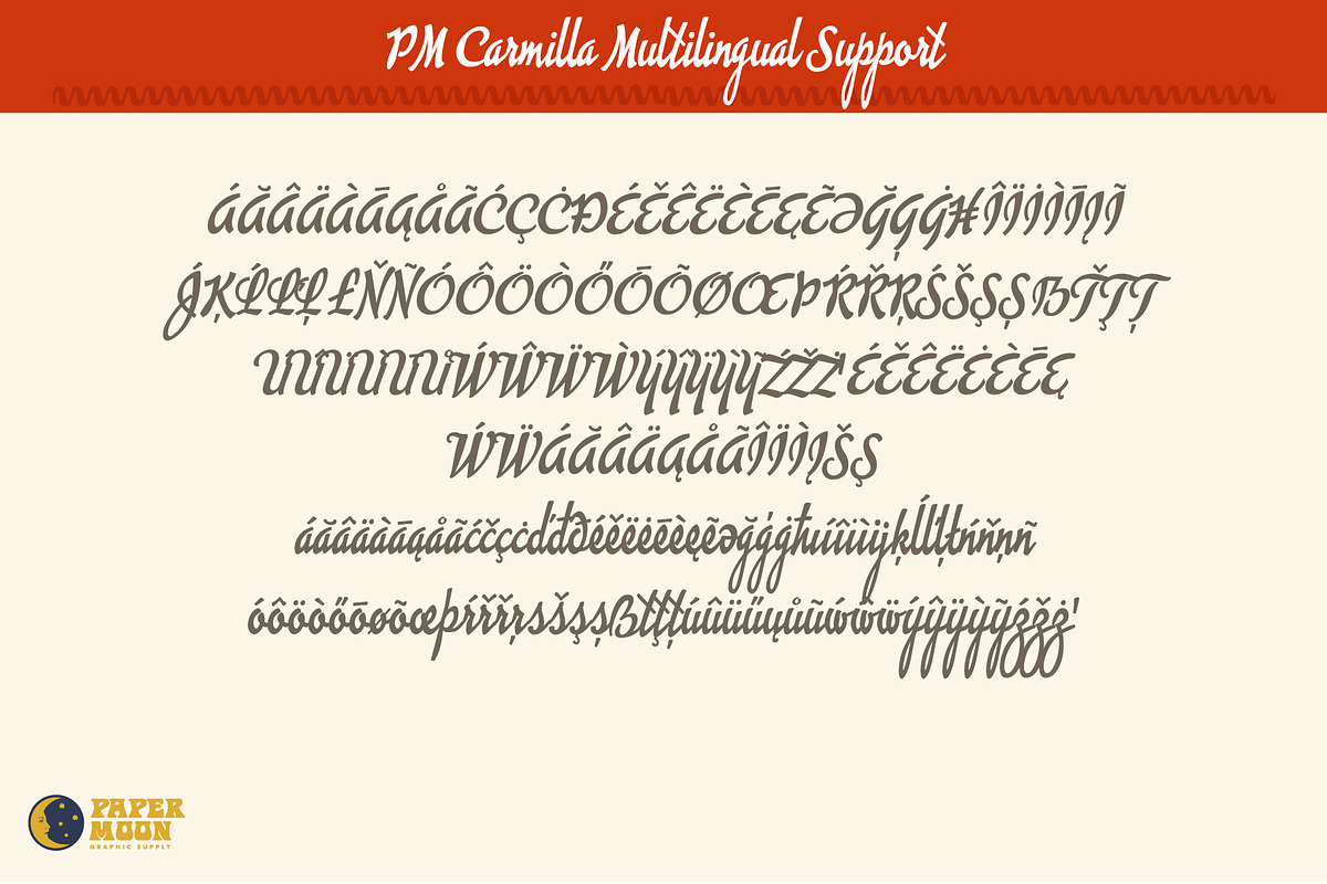PM Carmilla Script, a Script Font by Paper Moon Graphic Supply