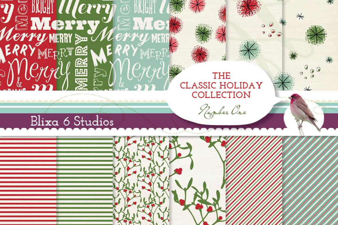 12 Classic Holiday Digital Papers, a Pattern Graphic by Blixa 6 Studios ...