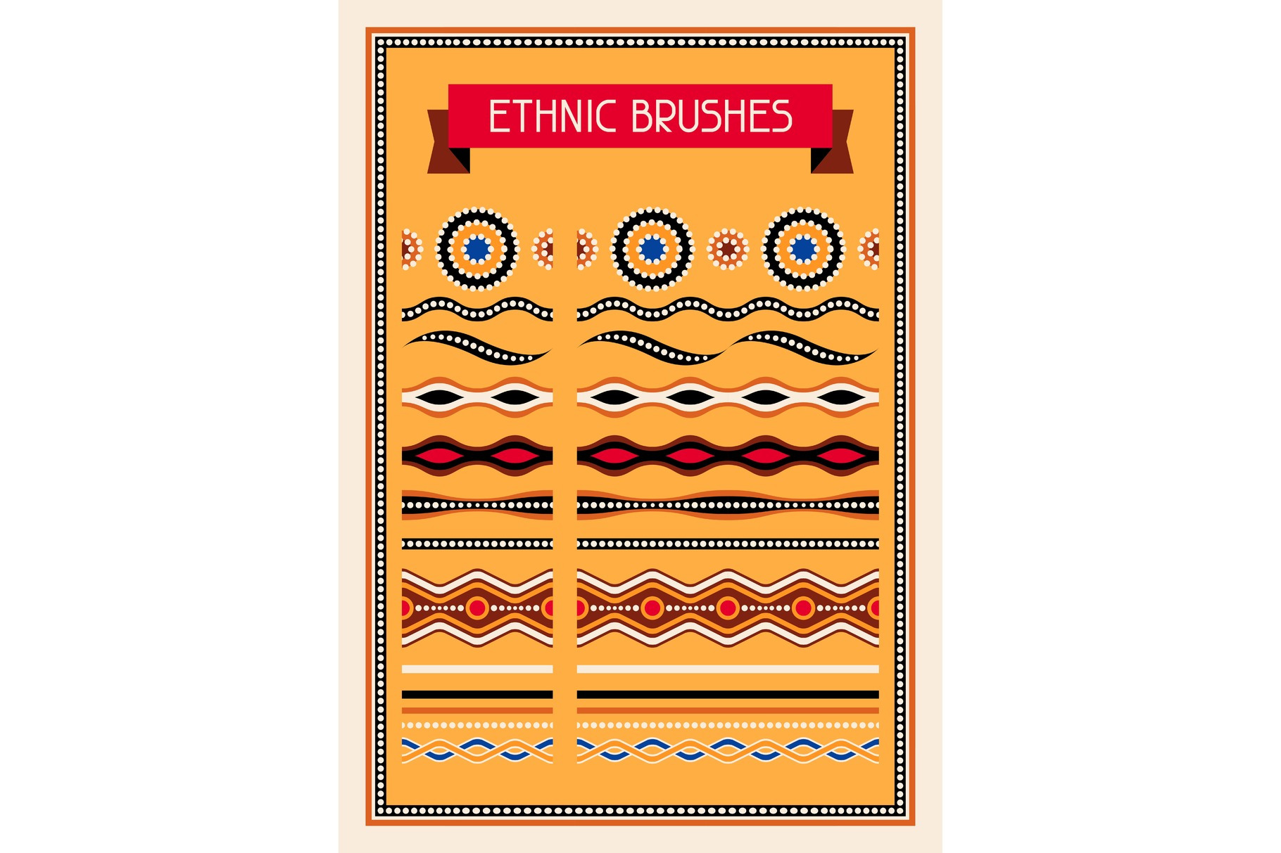 Ethnic pattern brushes. Australian traditional geometric ornament., a ...