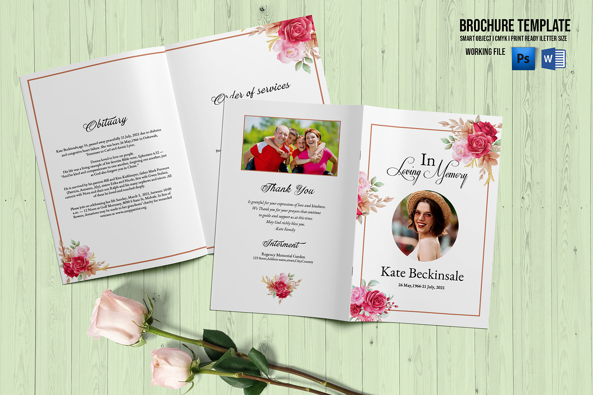 Printable Floral Funeral Template, a Brochure Template by Template Shop