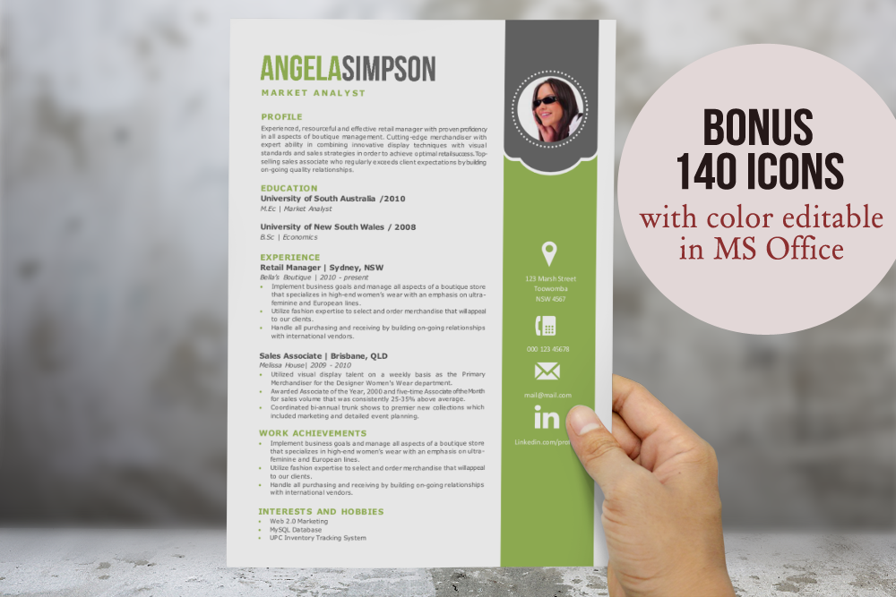 2 in 1 stylish Word photo resume, a Resume Template by Inkpower