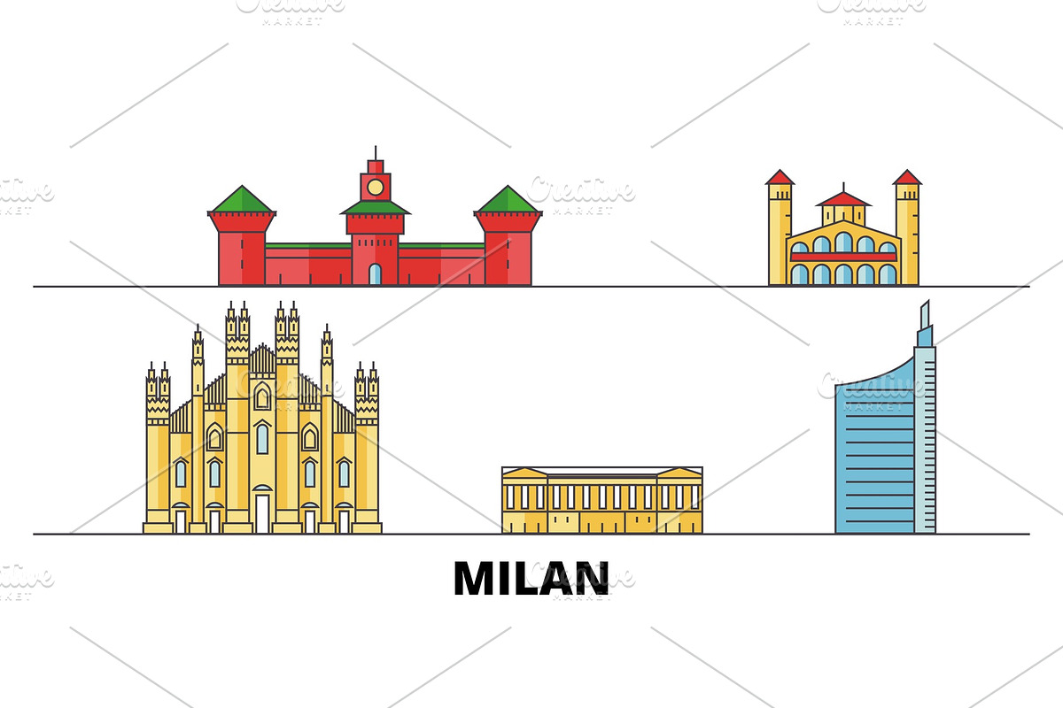 Italy, Milan City flat landmarks, a Work Illustration by urban icon