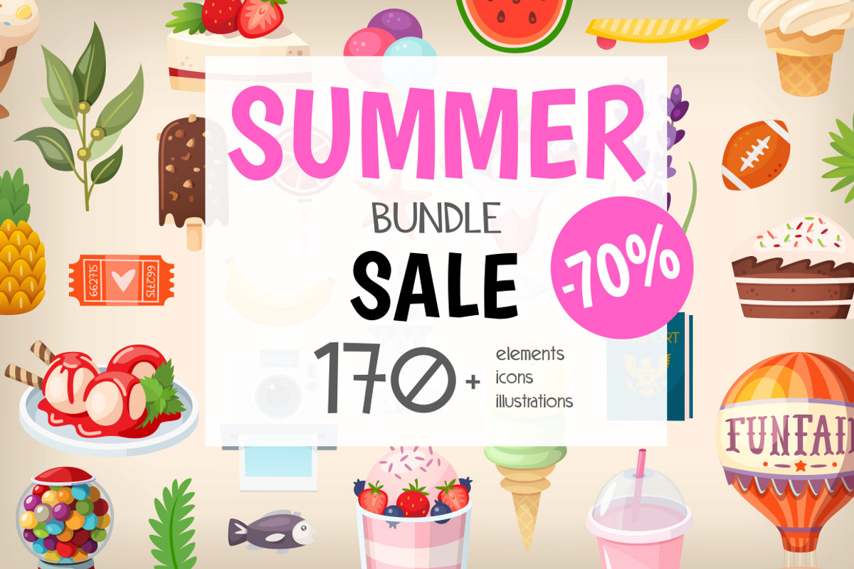 Summer items bundle, a Decorative Illustration by Moonery's