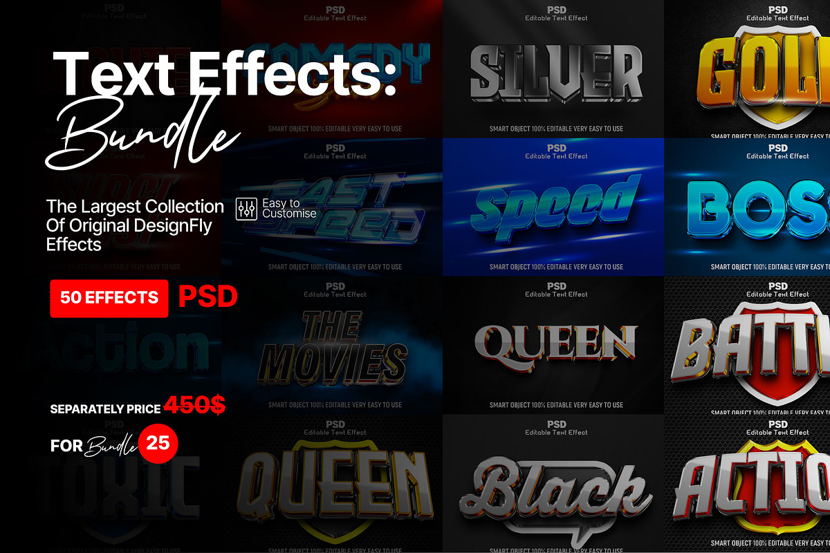 50 Photoshop Text Effects Pack, a Layer Style Add-On by Design Fly