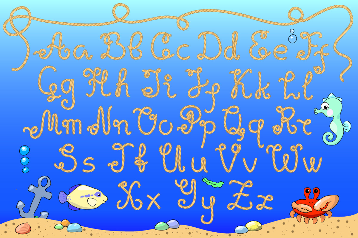 Rope Alphabet. Nautical Vector Clipart