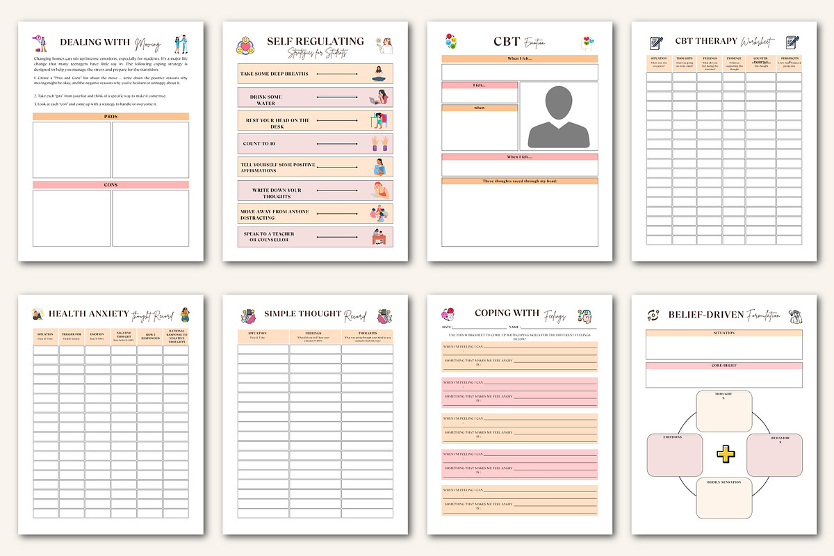 DBT Worksheets Bundle, a Stationery Template by Designmela01