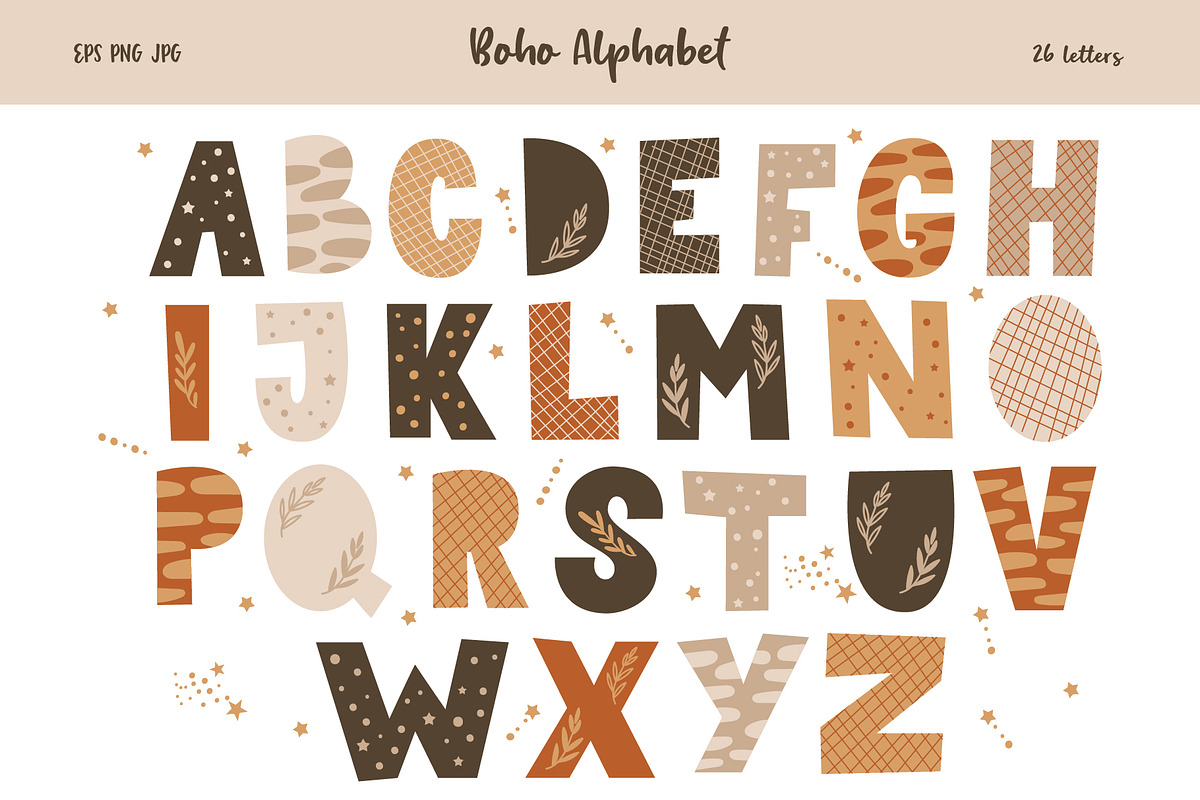 Boho Letter Set, Alphabet Clipart, an Animal Illustration by DearLetters