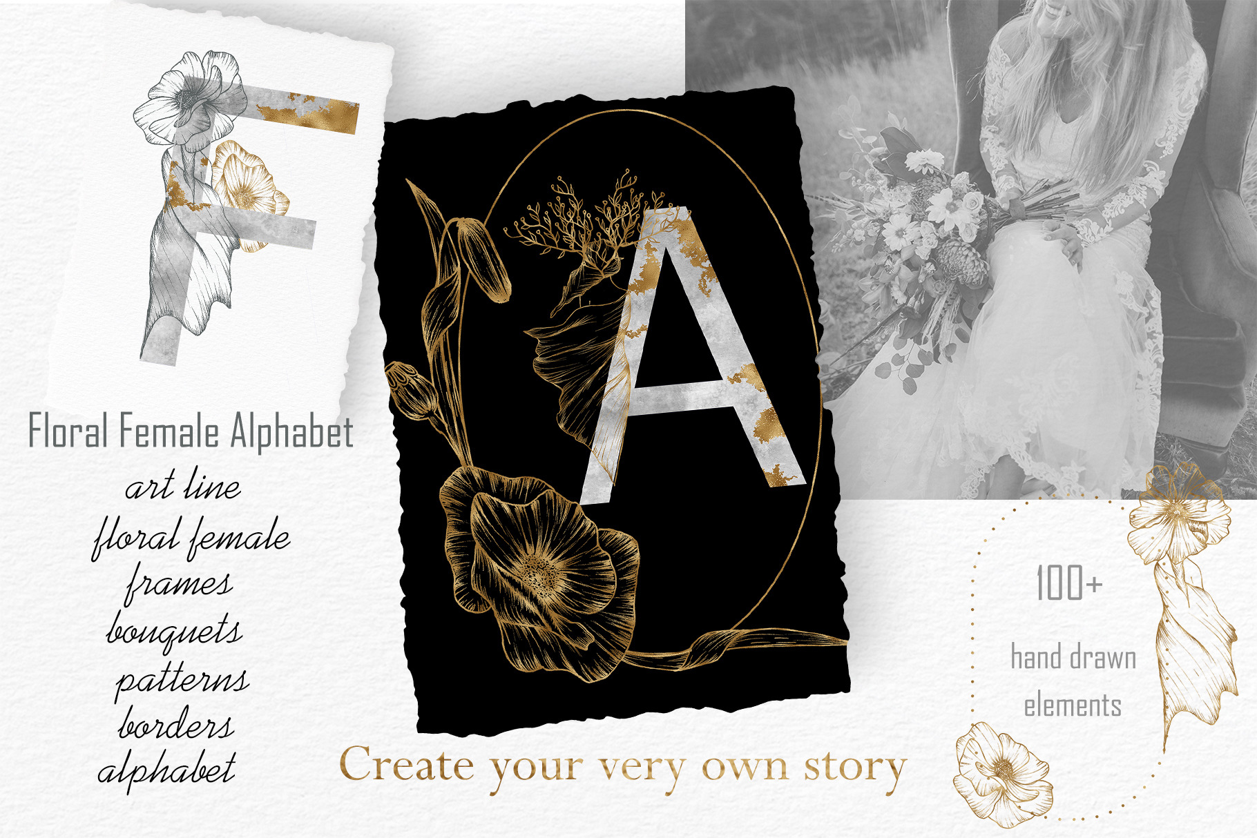 Floral Female Alphabet Line Art, a Decorative Illustration by ArtOLB