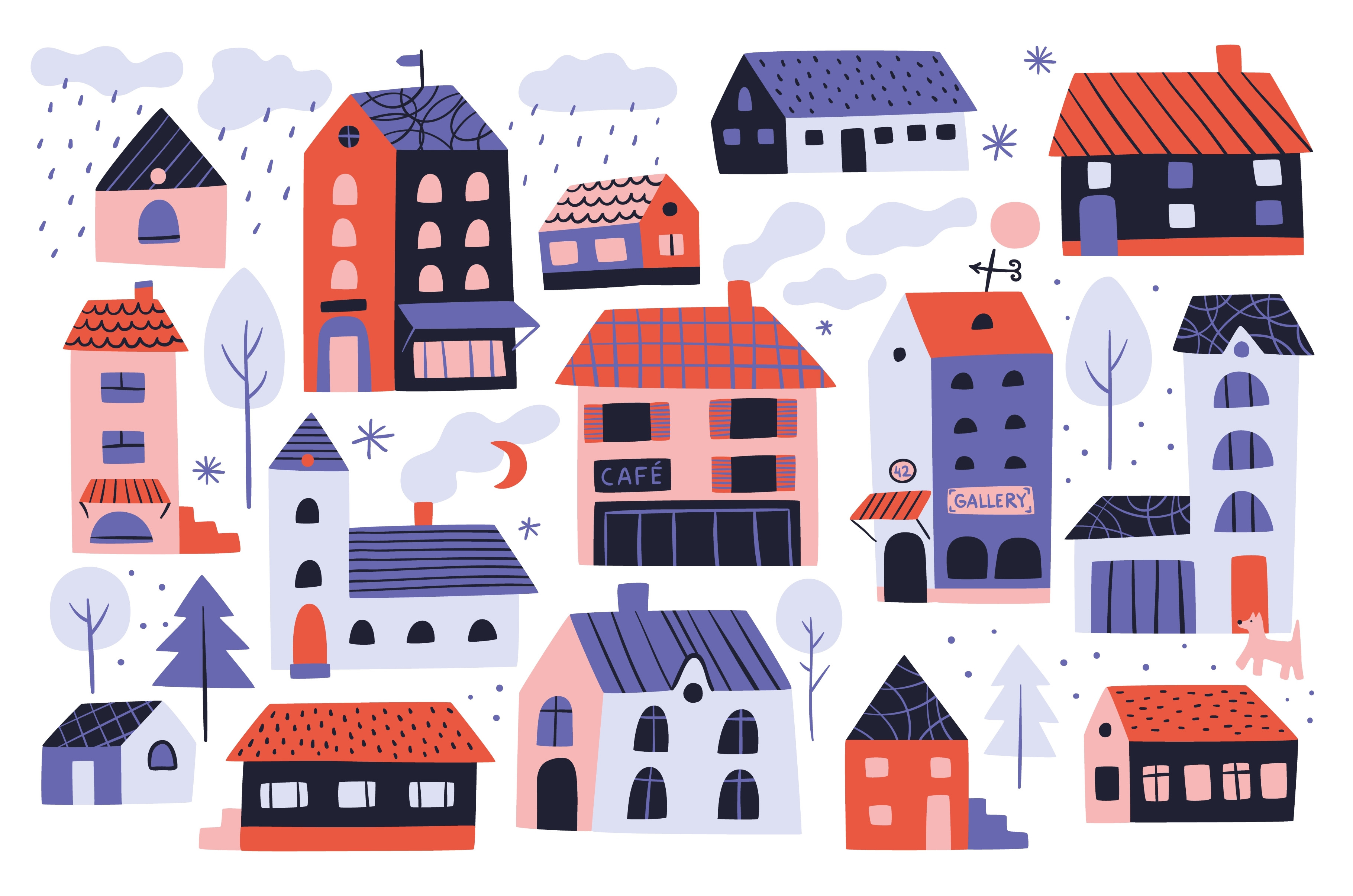 Small houses. Cute cottages, an Illustration by Vectorbuum