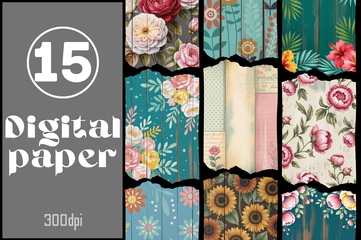 Floral Wood Digital Paper, a Graphic by iloveTemplate