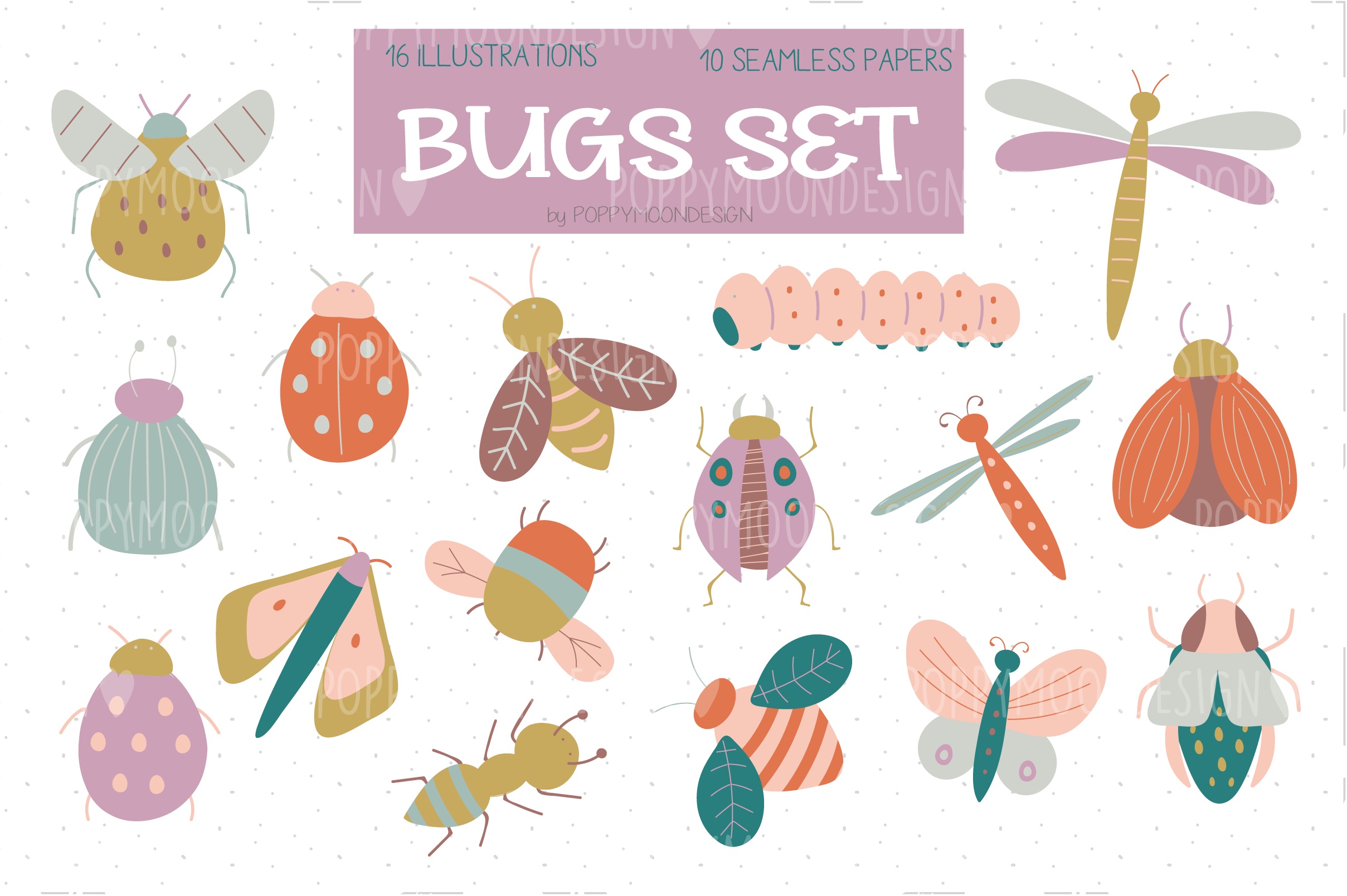 Bugs clipart and paper set, a Pattern Graphic by Poppymoondesign
