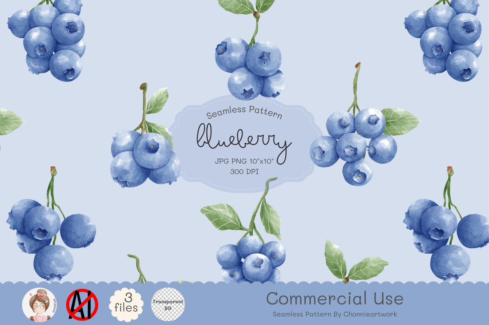 Blueberry Seamless Patterns, a Pattern Graphic by Chonnieartwork