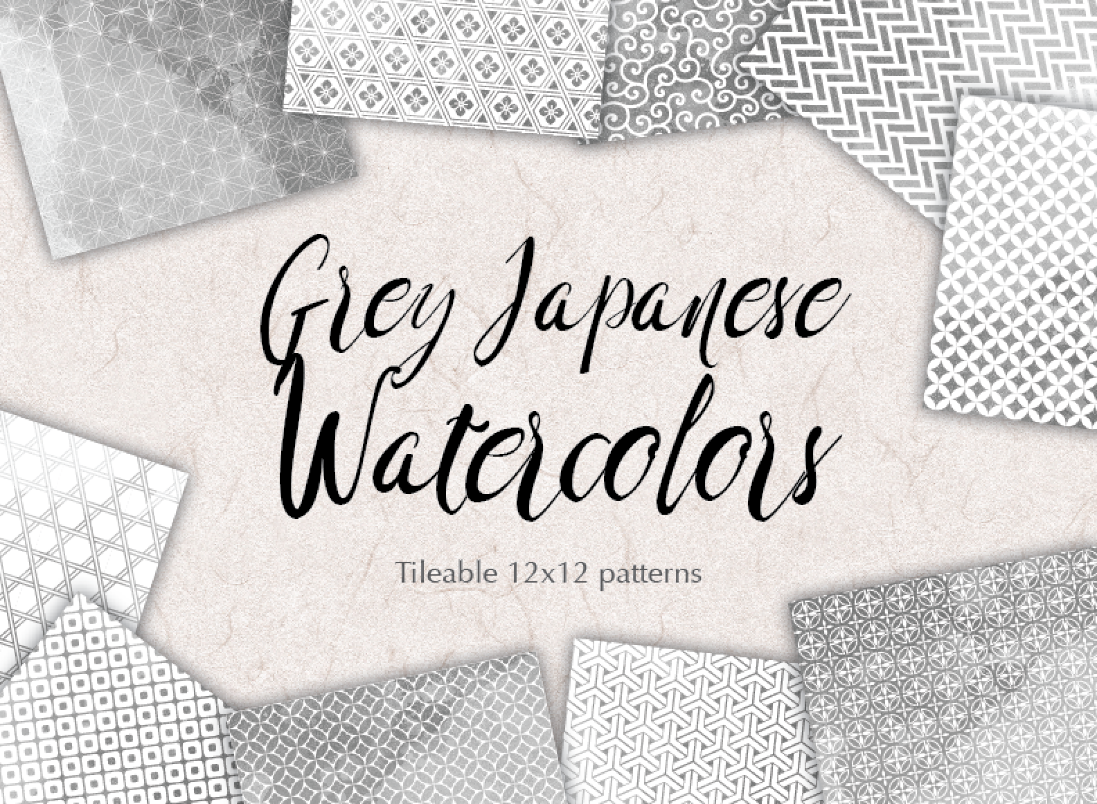 Grey Watercolor Japan Patterns, a Pattern Graphic by All is full of Love