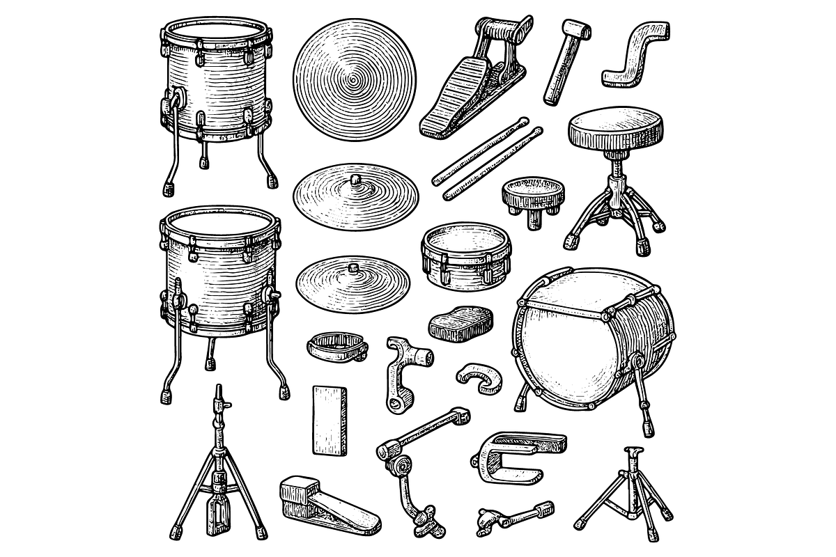 Detailed Drum Kit Instrument Parts, an Object Graphic by RT Studio