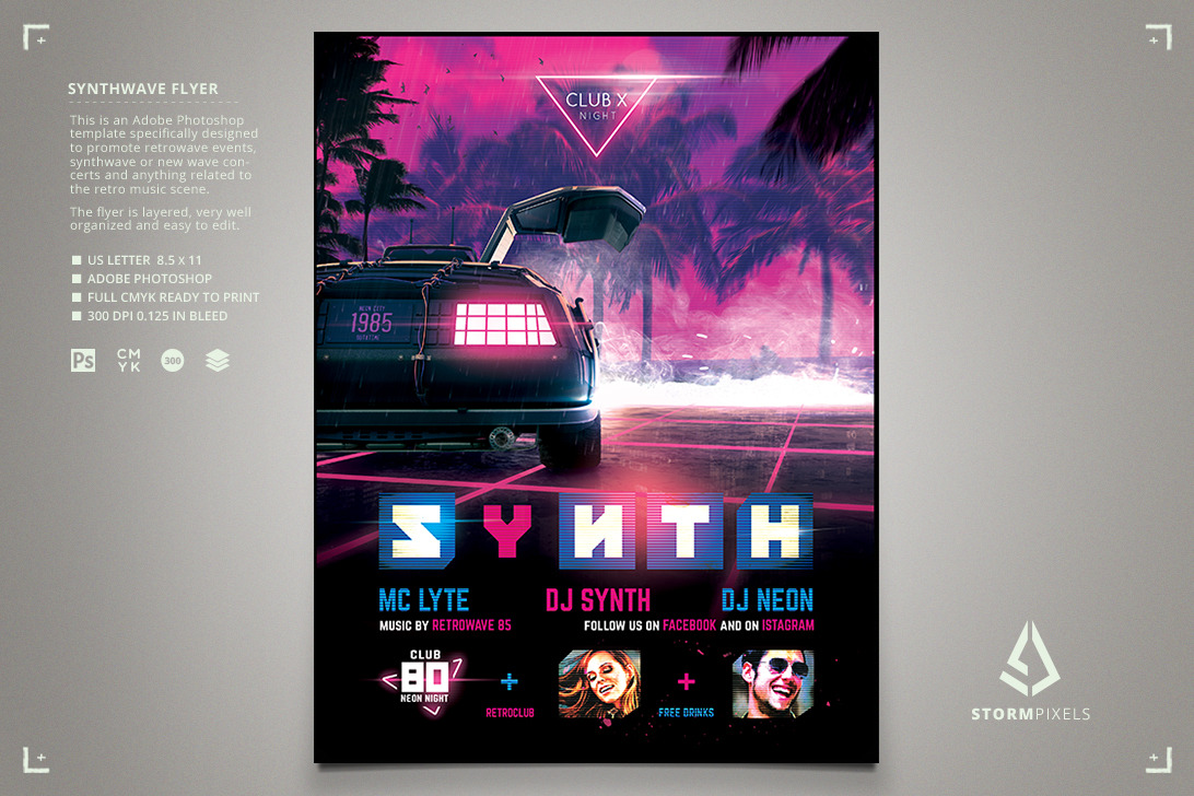 Synthwave Flyer v3 Cyberpunk 1980s, a Flyer Template by Storm Pixels
