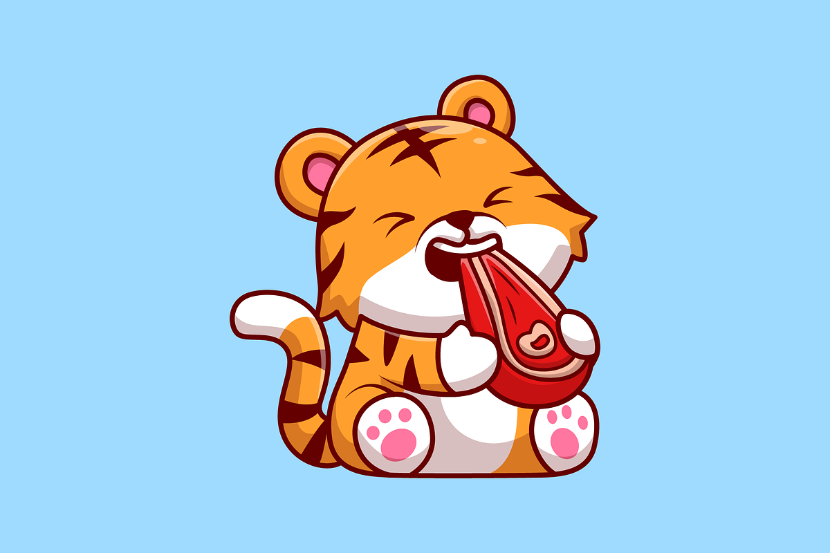 Cute Tiger Eating Steak Beef Cartoon, an Animal Illustration by ...