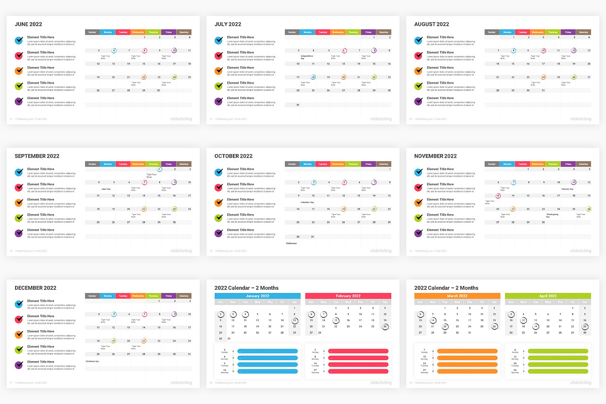 2022 Calendar Google Slides Diagrams