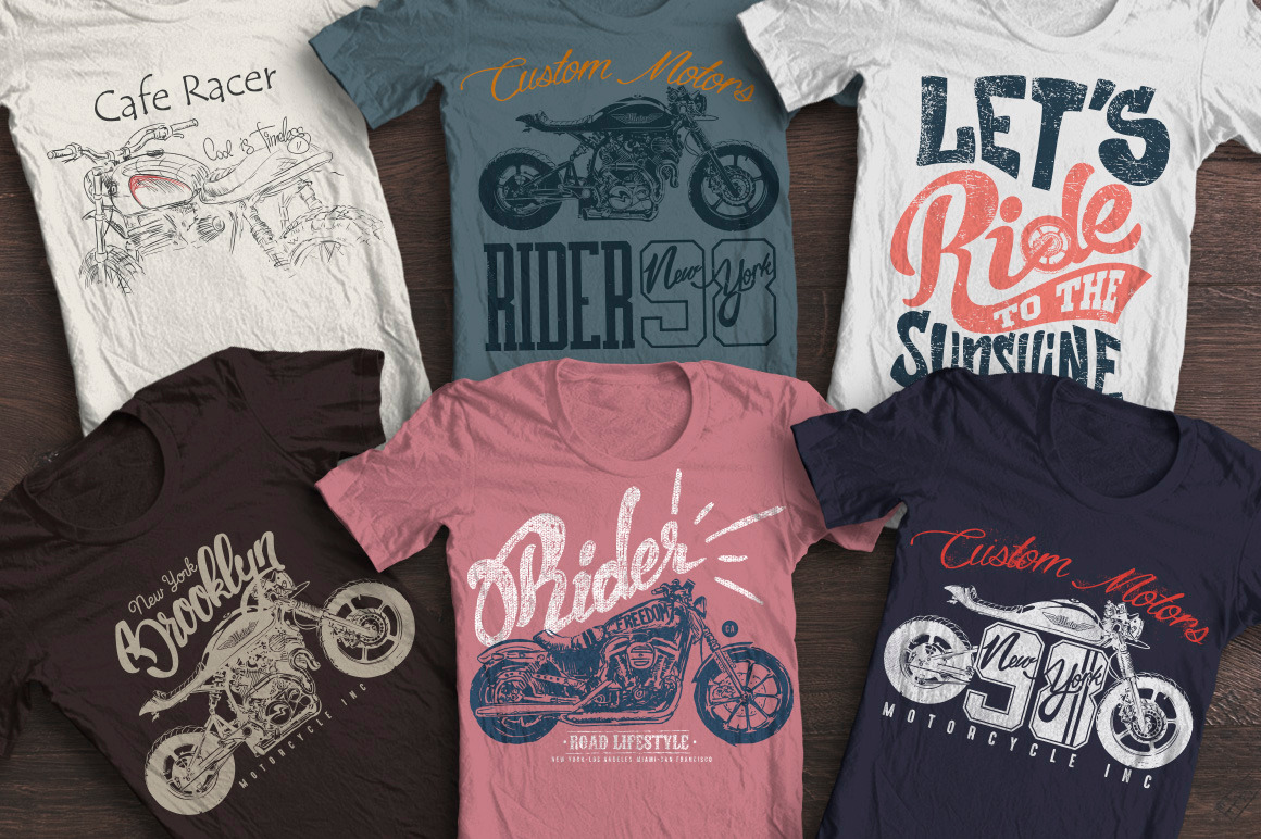 Motorcycles print, set for apparel., an Illustration by Uban_Shop