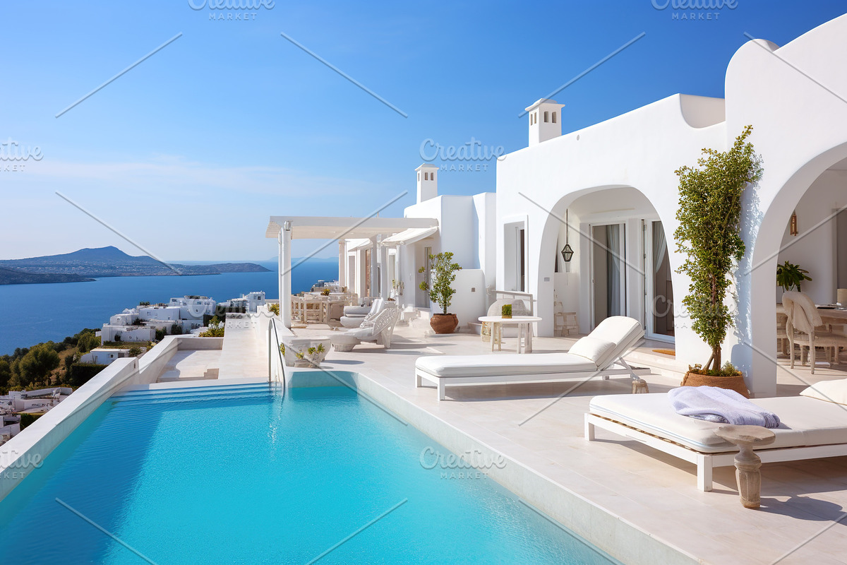 Modern hotel with pool and view of M, an Illustration by Lopatin Photo