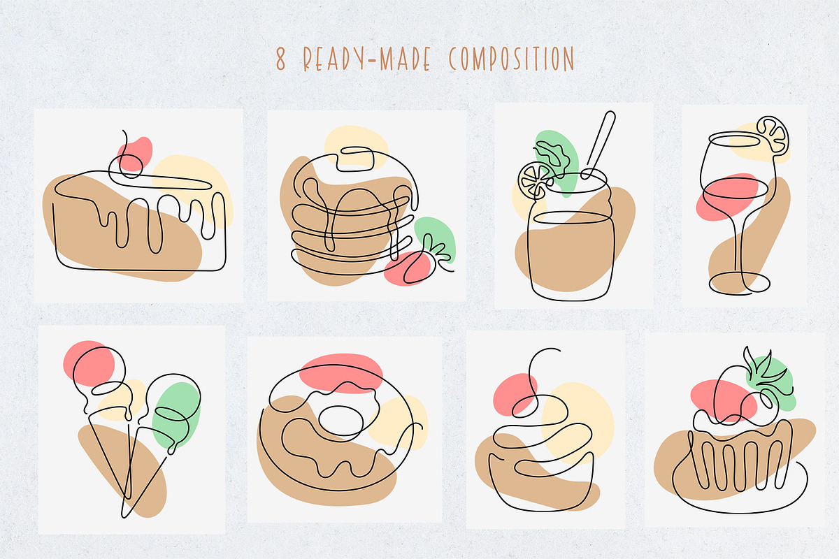 Continuous Line Art Coffee and Dessert