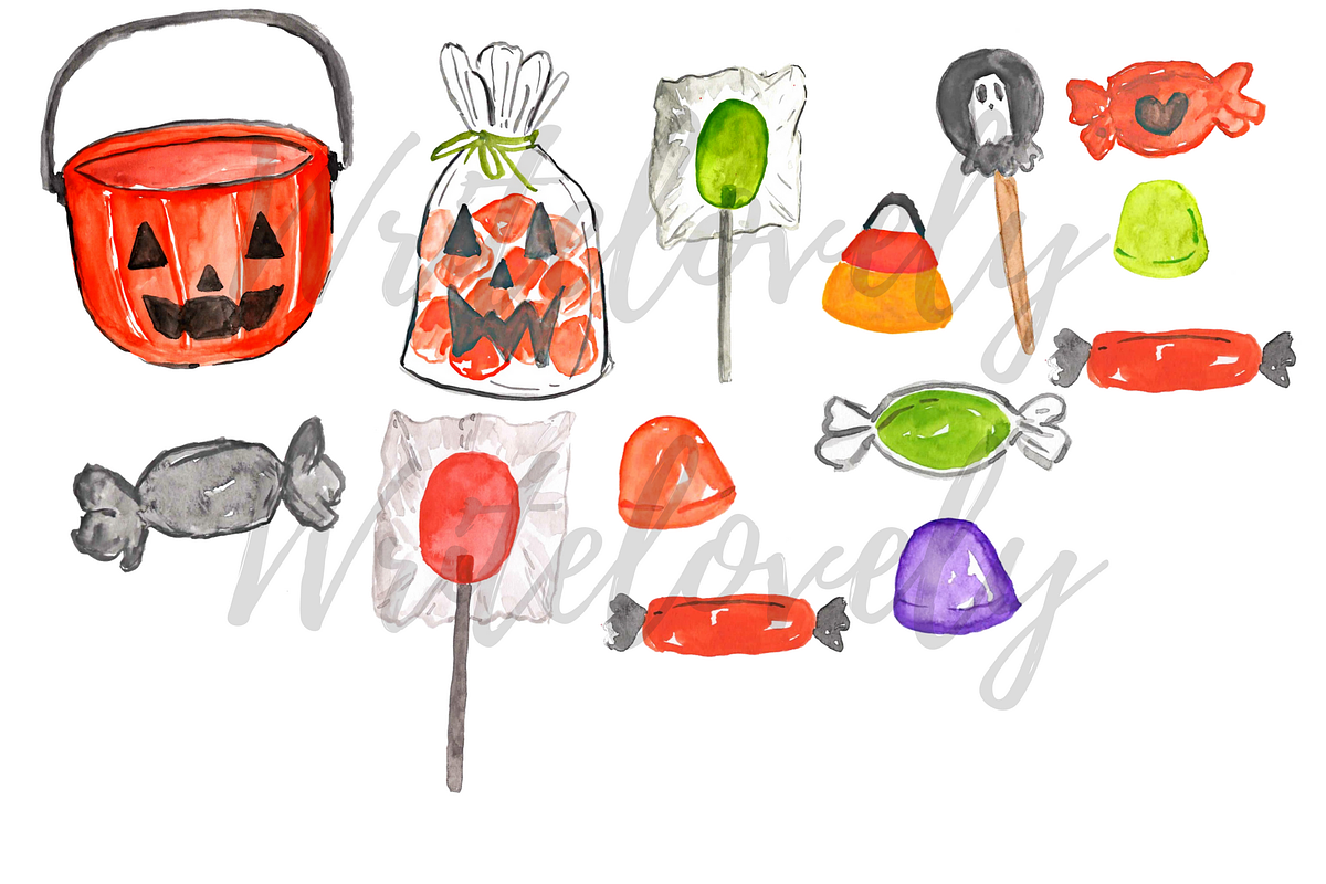 Watercolor Halloween Candy Clipart, a Food Illustration by Writelovely