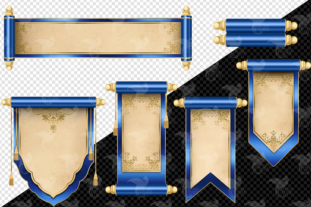 Royal Blue Scrolls Clipart, an Illustration by Digital Curio