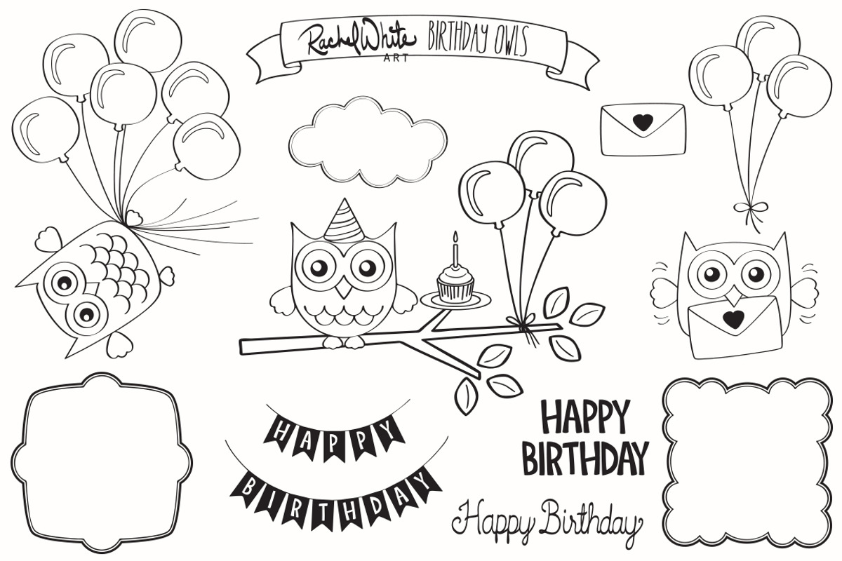 Birthday Owls - Vector & PNG, an Illustration by Rachel White Art ...