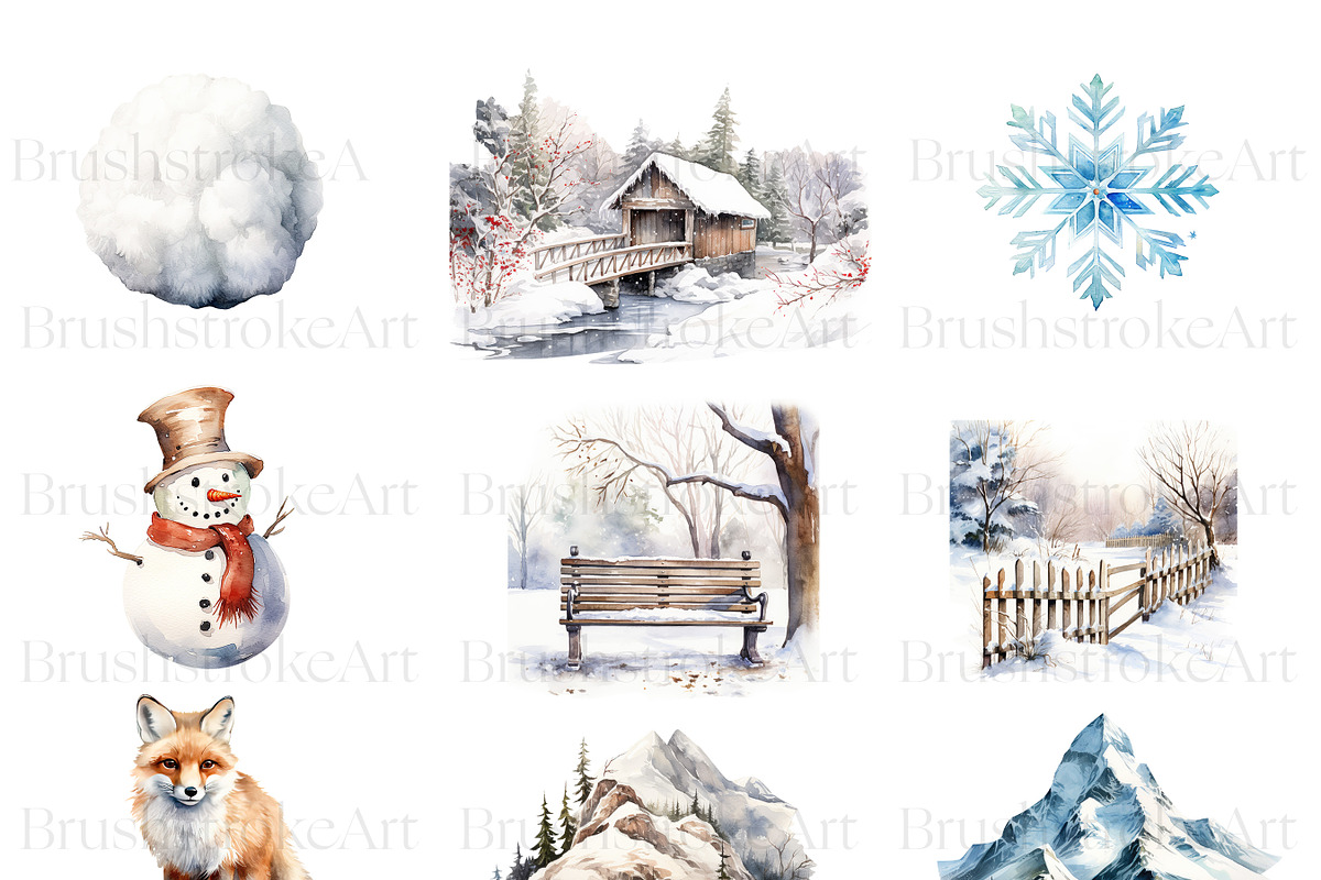 Watercolor Winter Clipart Pack