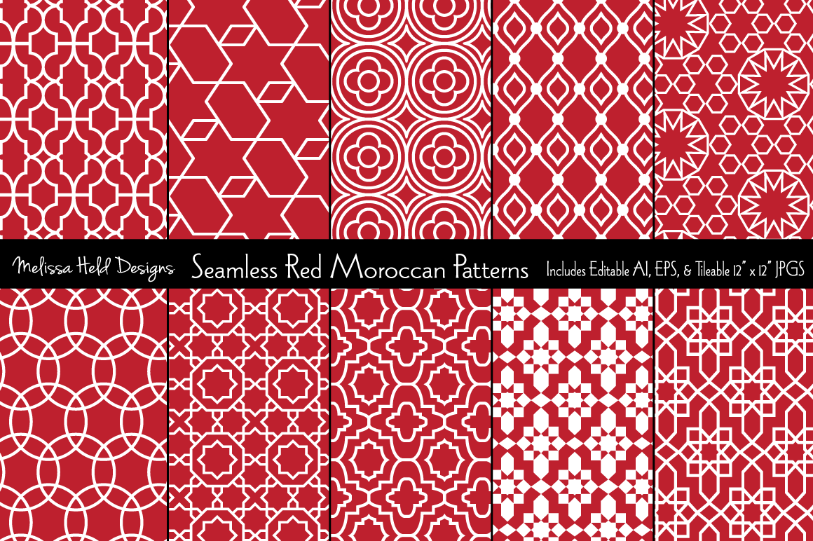 Seamless Red Moroccan Patterns, a Pattern Graphic by Melissa Held Designs