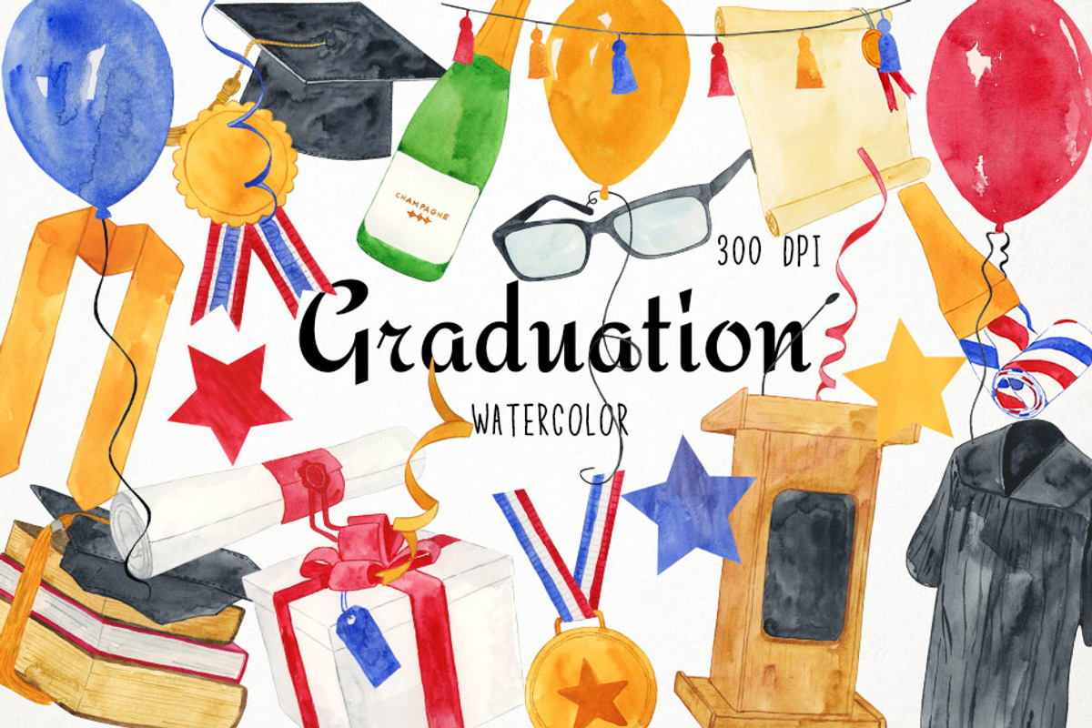 Watercolor Graduation Clipart, an Education Illustration by ...