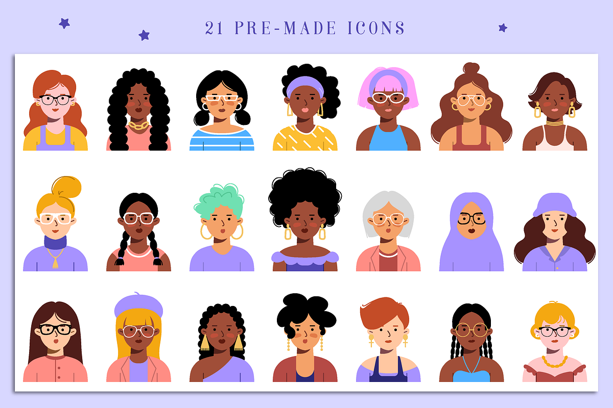 Woman face icon avatar building kit