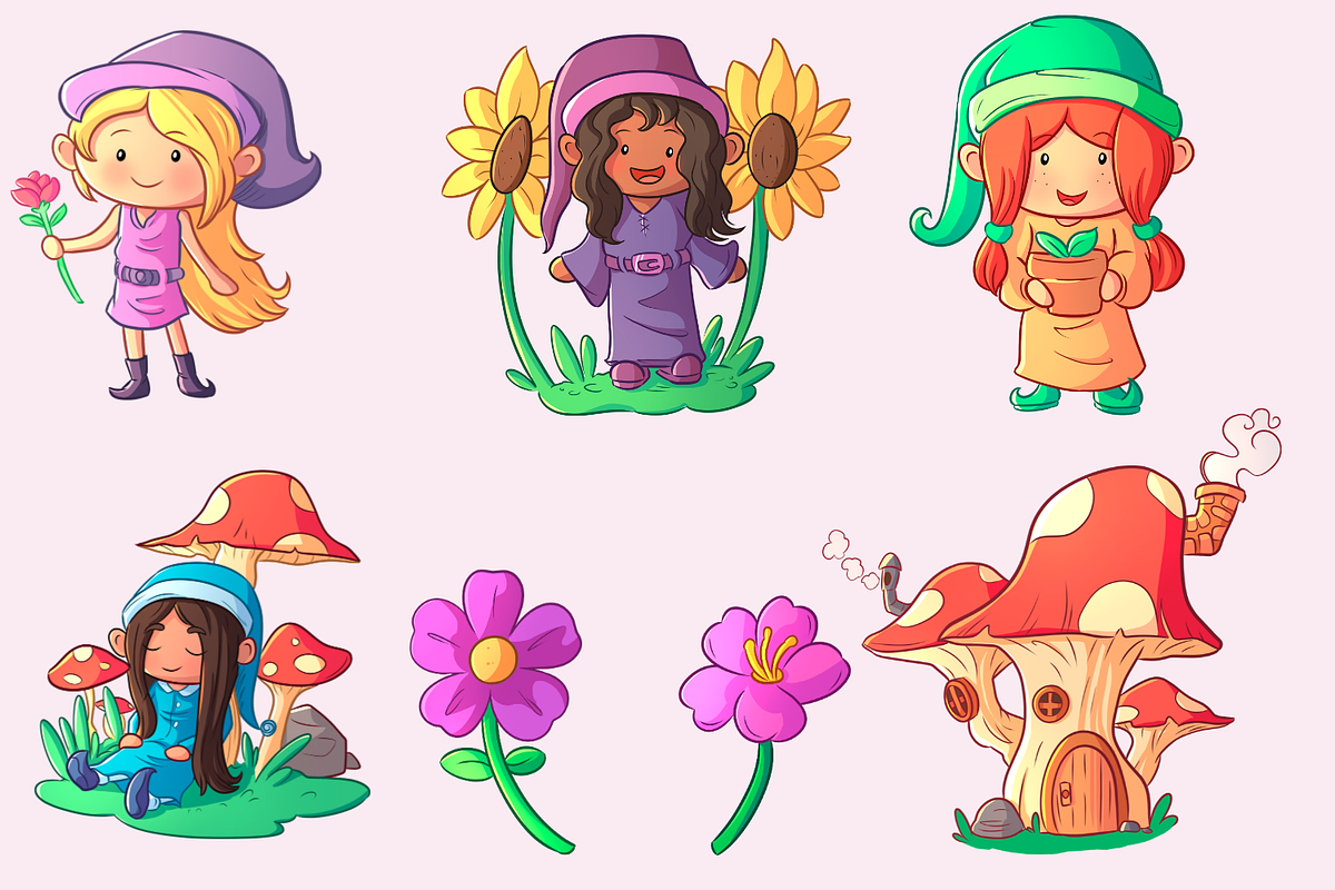 Gnome Girls Clip Art Collection, an Illustration by Keepin' It Kawaii