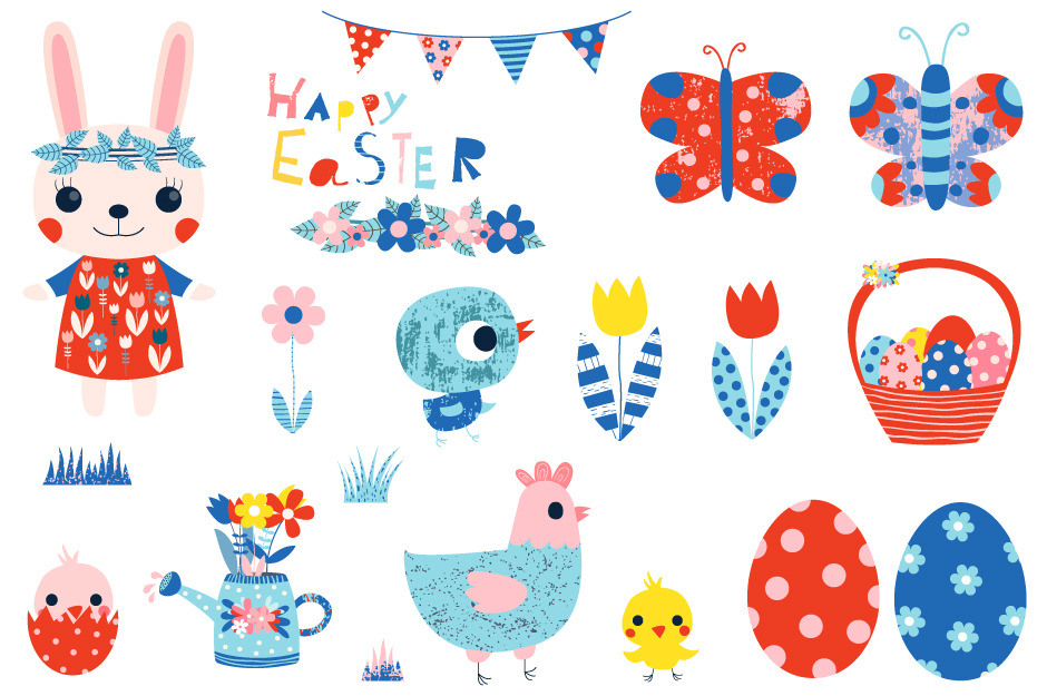 Cute Happy Easter clipart set | Animal Illustrations ~ Creative Market