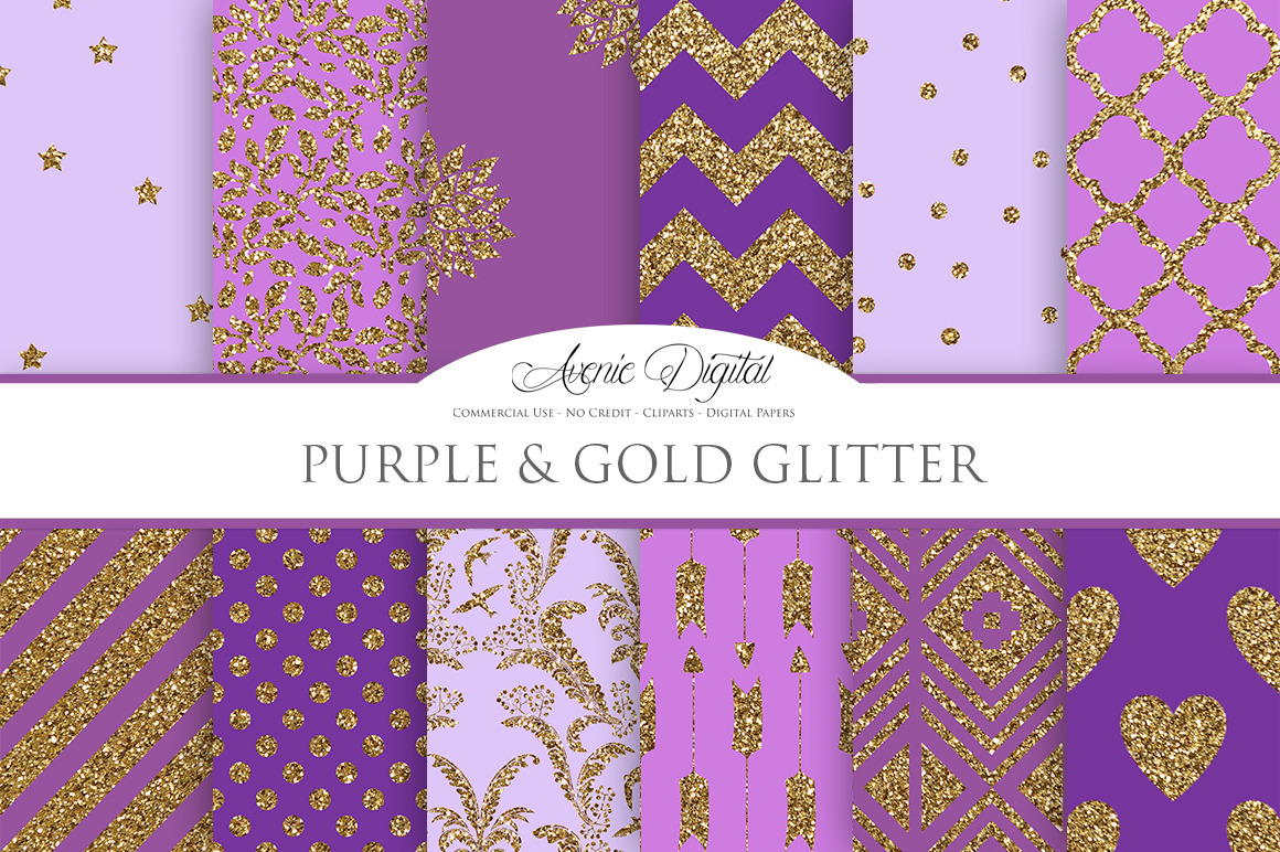 Purple and Gold Digital Paper, a Pattern Graphic by Avenie Digital