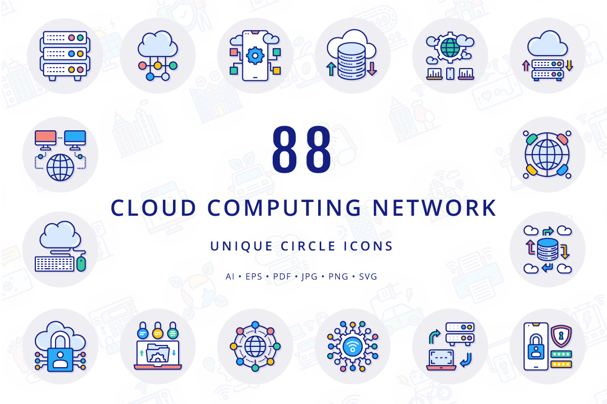 Cloud Computing Network Circle Icons, an Icon by vectorstank
