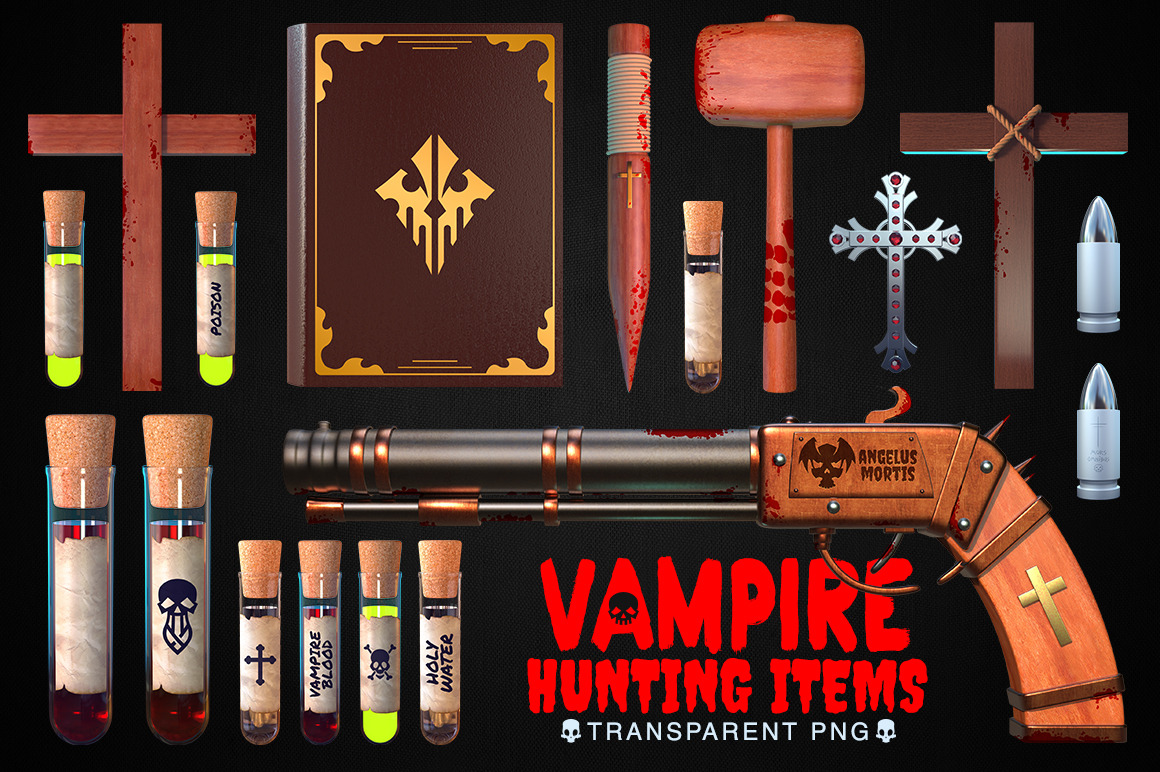 Vampire Hunting Items Collection, an Object Graphic by pixaroma