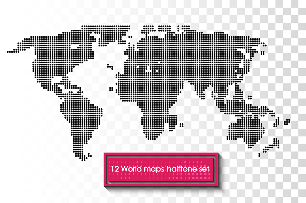 12 World maps halftone set., an Education Illustration by redstudio ...