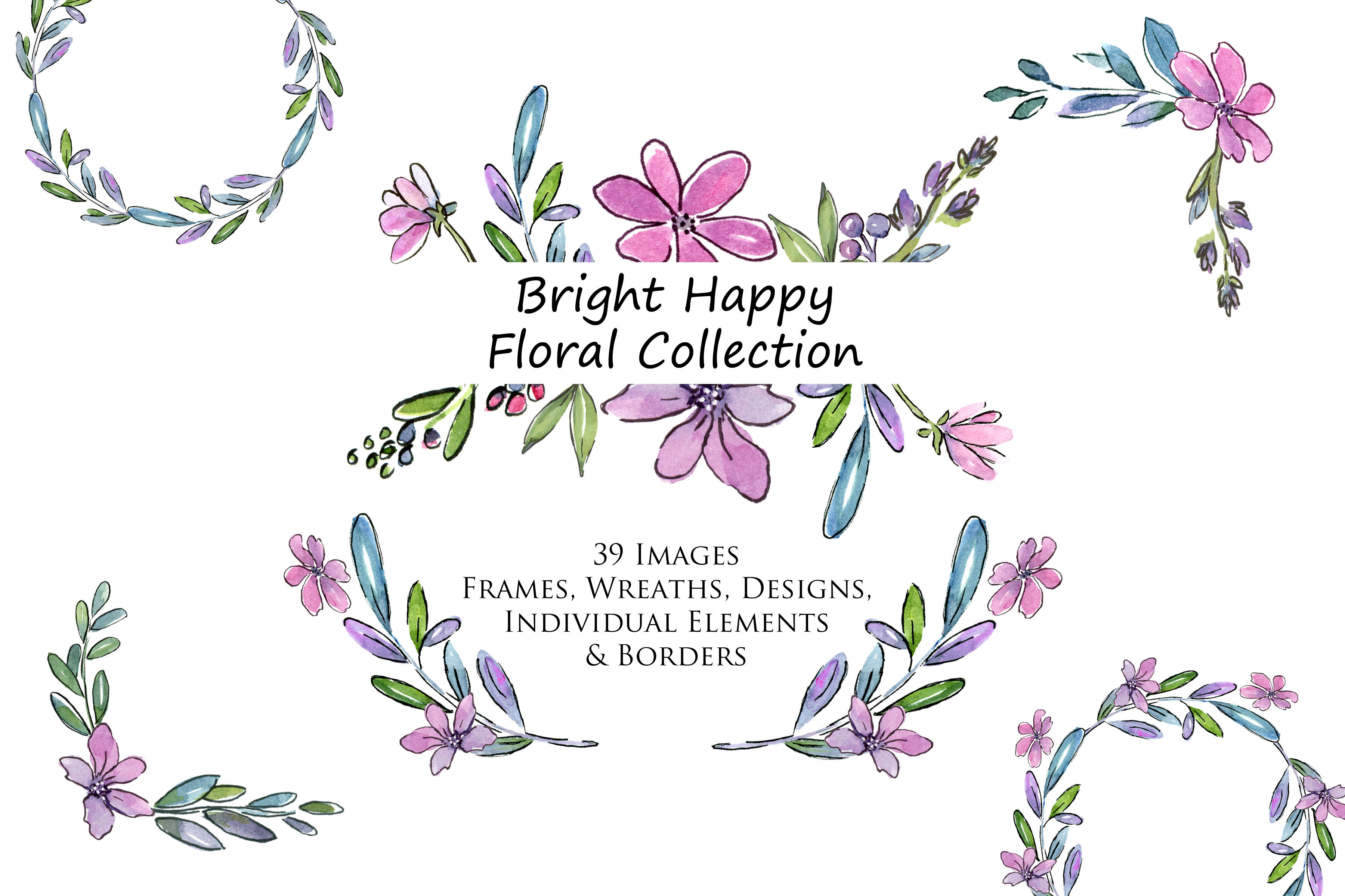Bright Happy Flowers Clip Art, an Illustration by Graphic Blue Bird