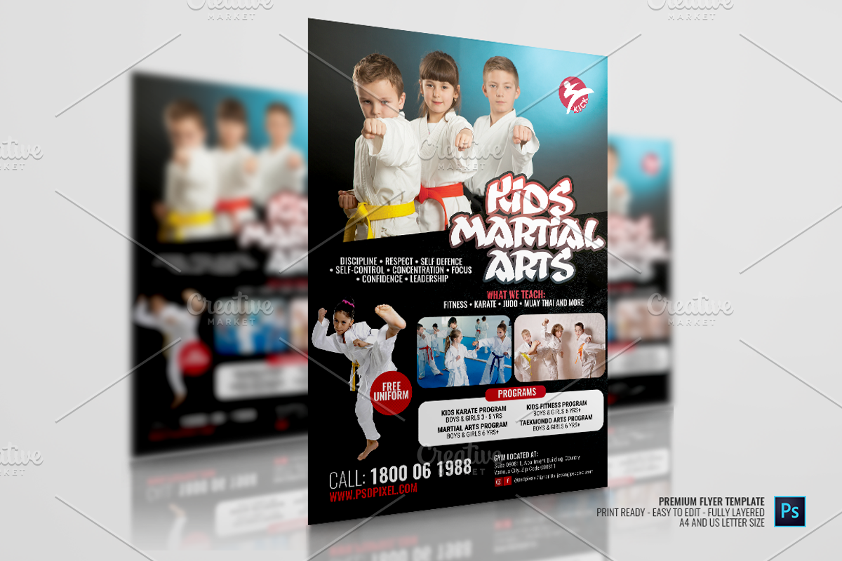 Kids Martial Arts Class Flyer, a Flyer Template by PSDPixel