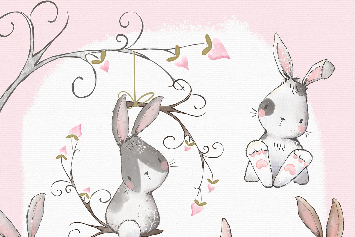 Cute Bunny Valentine's Clipart, an Animal Illustration by Pretty Little ...