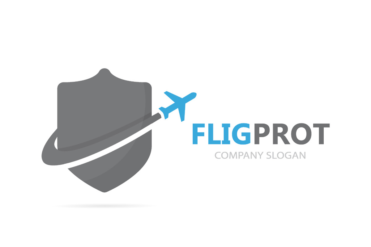 Vector of shield and airplane logo combination. Security and travel ...