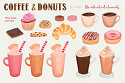 Coffee & Donuts Bakery Clipart, a Food Illustration by SLS Lines