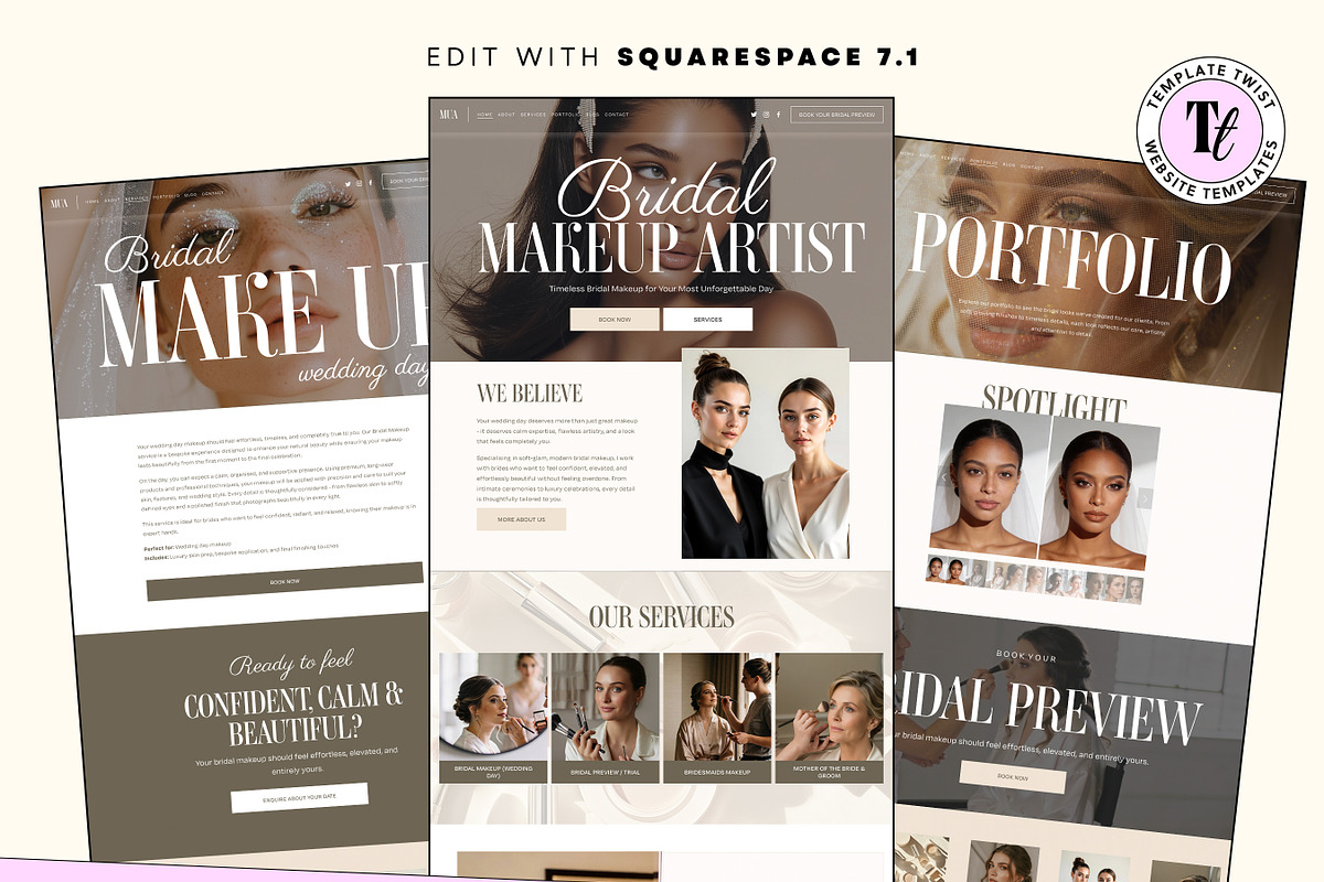 Bridal Makeup Artist Website, a Squarespace Template by Template Twist Shop