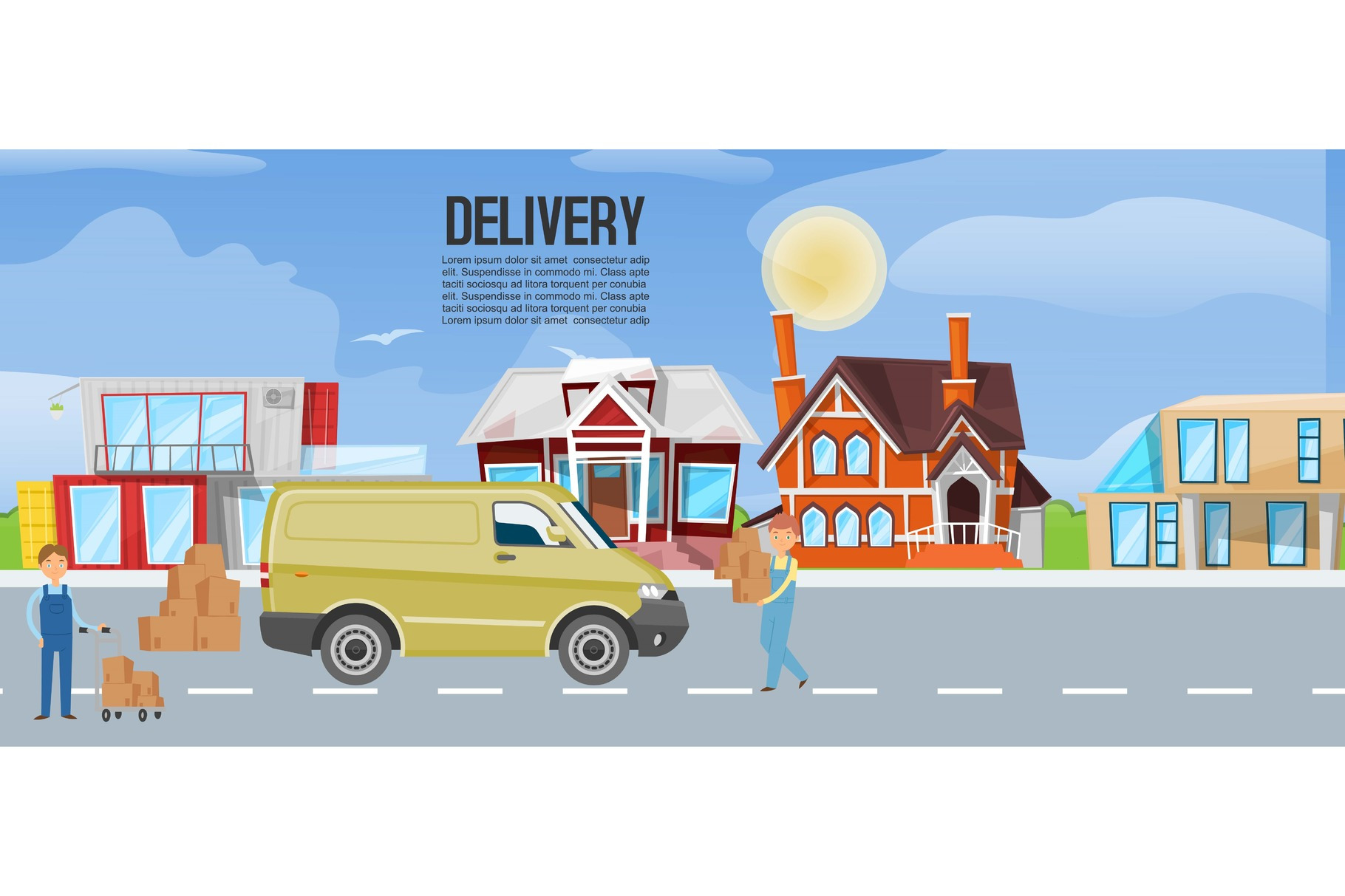 Cartoon express delivery van truck, a Person Illustration by RocketArt