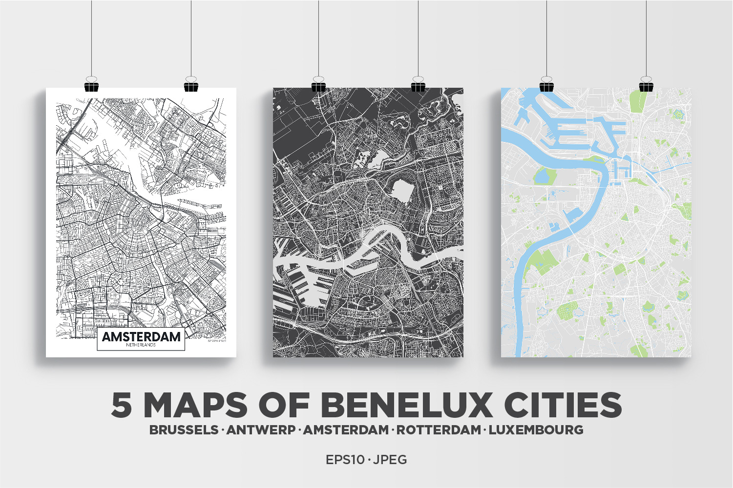 5 maps of Benelux cities, an Illustration by MaximGertsen