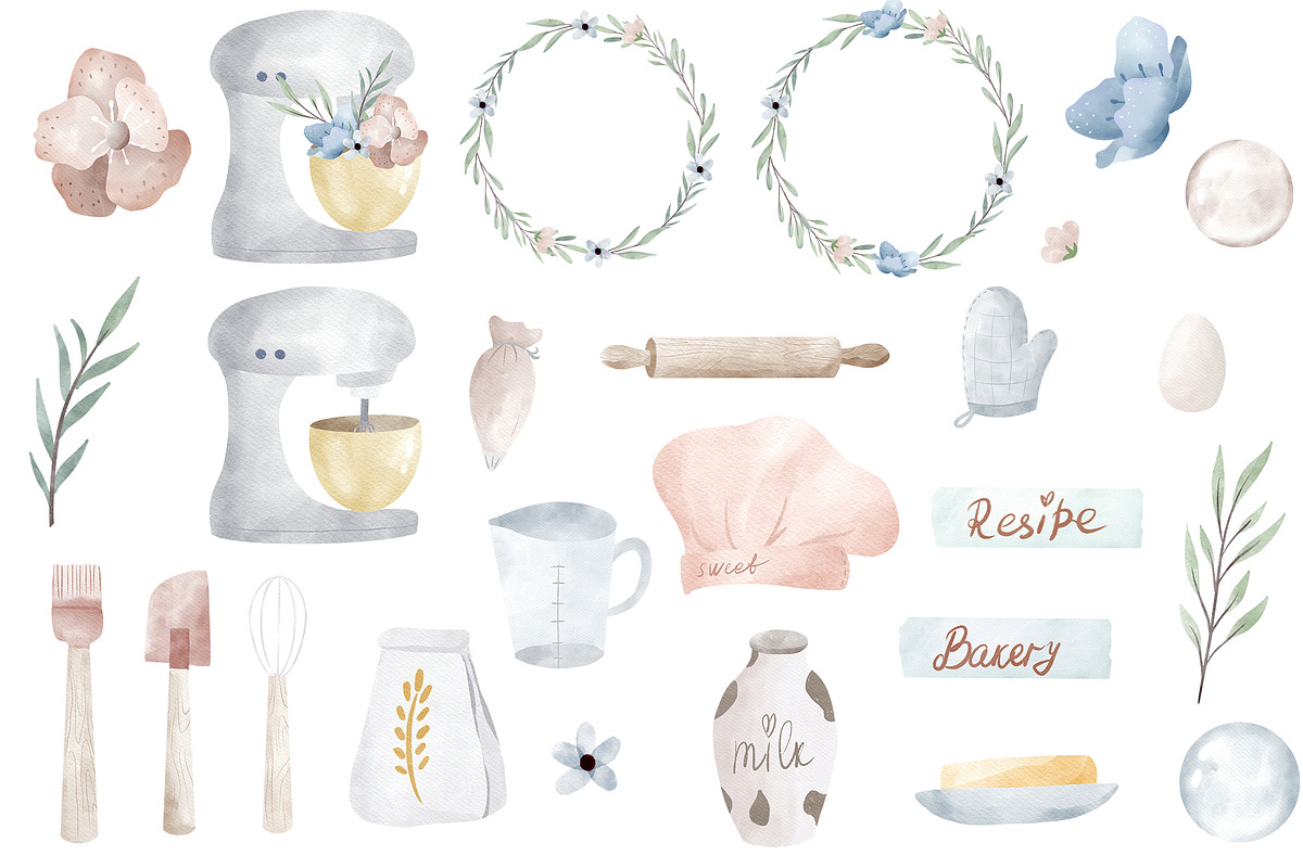 Watercolor blooming bakery clipart, an Illustration by SleptArt