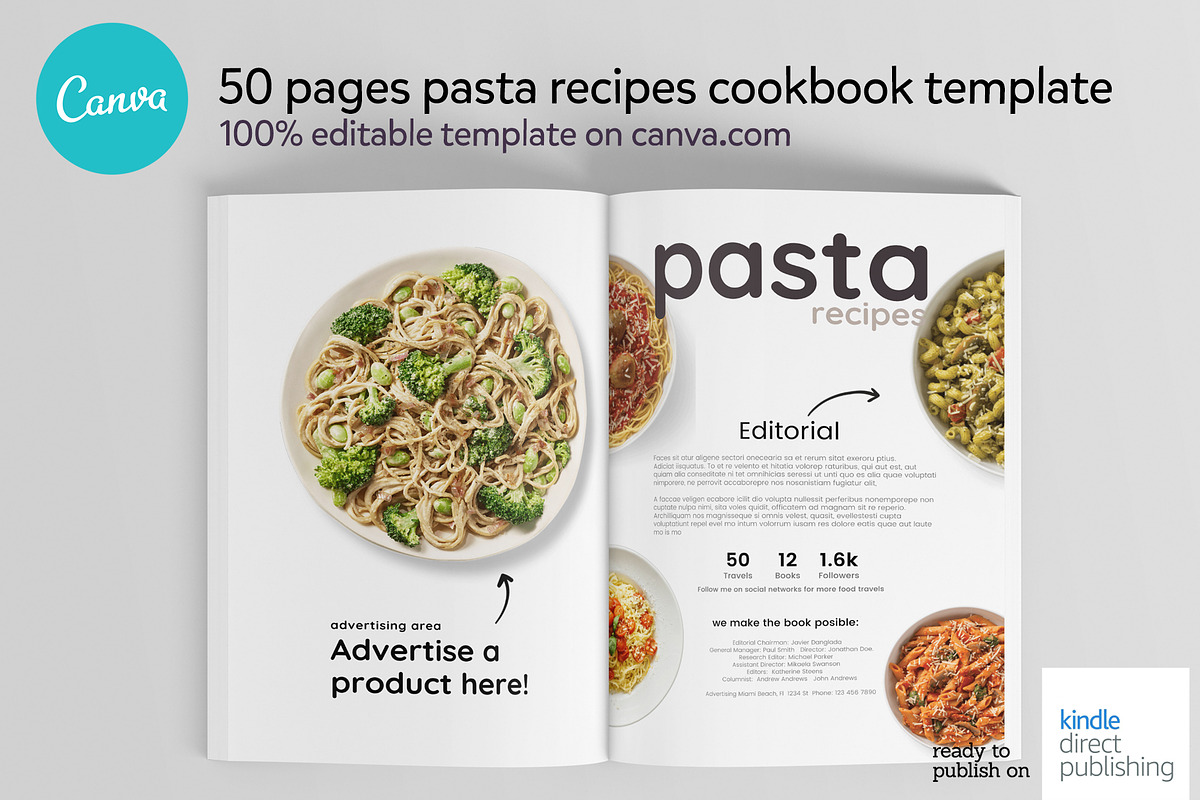 Pasta CookBook CANVA template editab, a Magazine Template by DeLaGranSiete