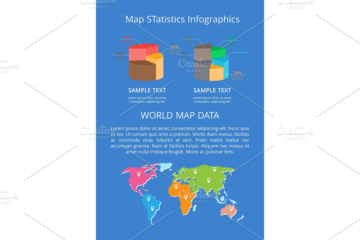 Map Statistics Infographics Word Data Color Banner, a Work Illustration ...